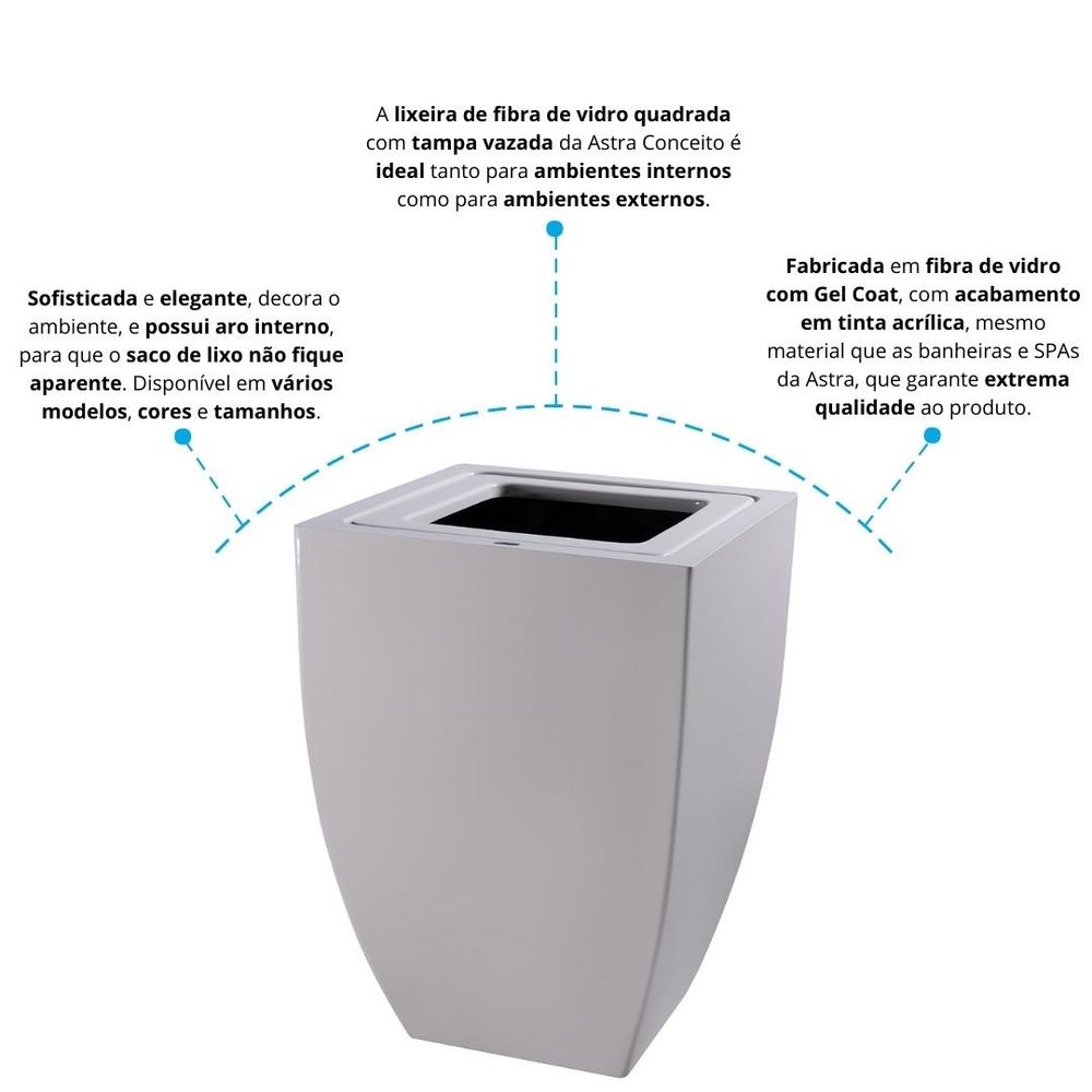 Lixeira Fibra de Vidro 50L Quadrada com Tampa Vazada | Astra - astrasa